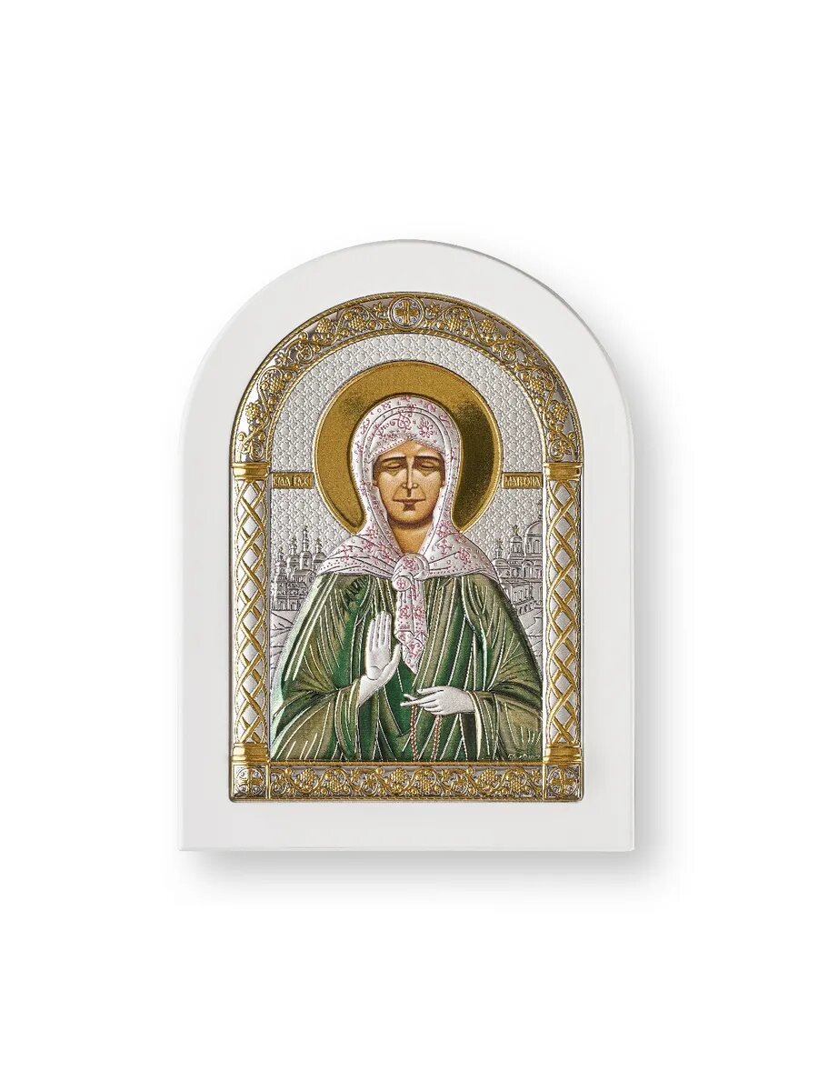 Икона серебряная, греческая Матрона, эмаль 175х225мм.