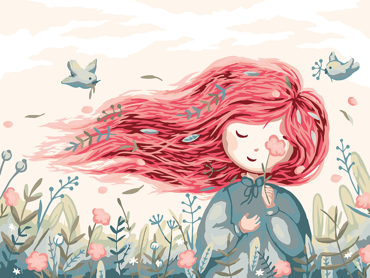 Фрея PKZ/PM-052-YL03 Набор для раскрашивания по номерам на картоне 40x30 см Мечтательная девочка