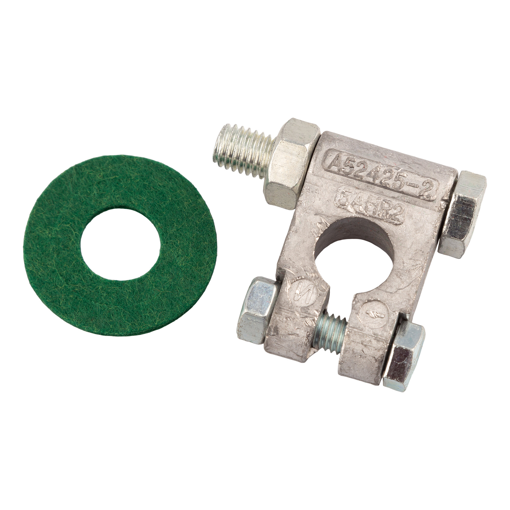 Клемма АКБ WB52B свинцовый сплав минус (под болт М10 усил, с антикоррозионной прокладкой) (WB)