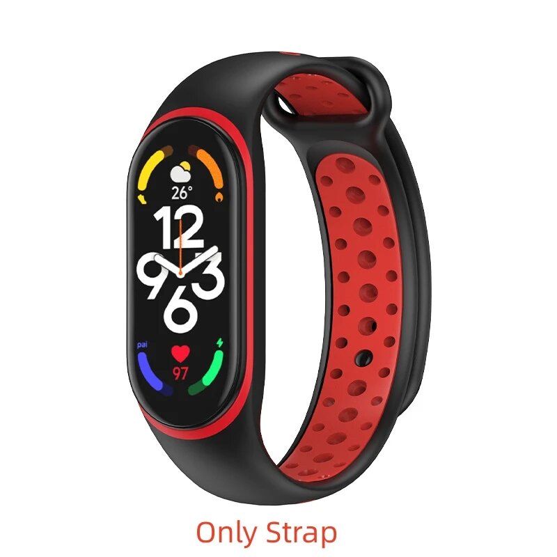 Ремешок для Xiaomi Mi Band 5, 6, 7, черный с красным