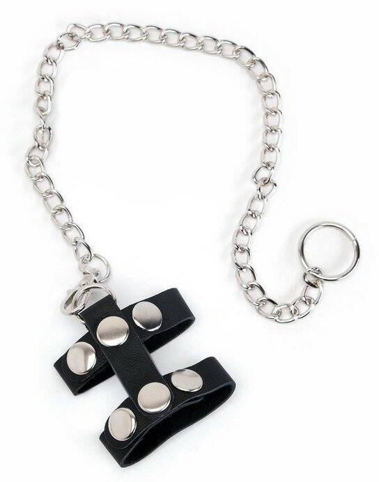 Чёрный поводок для пениса с двумя ремешками