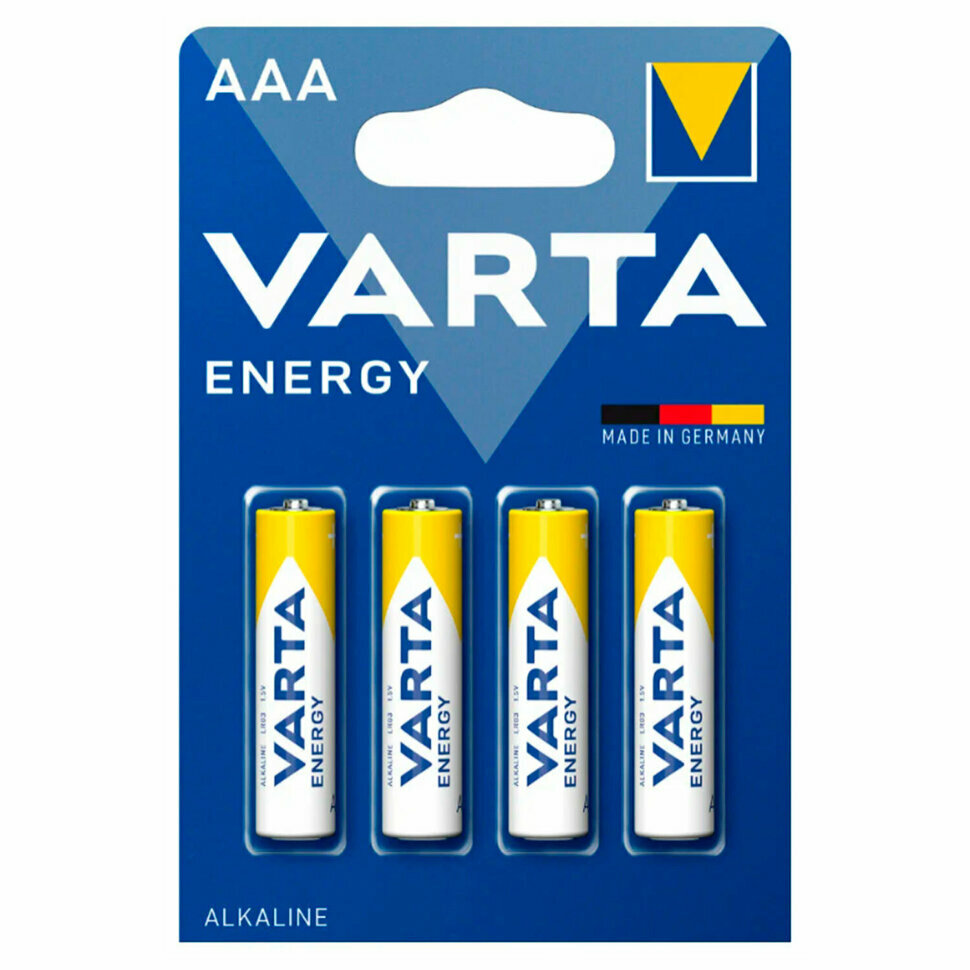 Батарейки алкалиновые "мизинчиковые" комплект 4 шт, VARTA ENERGY, ААА (LR03,15А), блистер, 4103229414, 457402