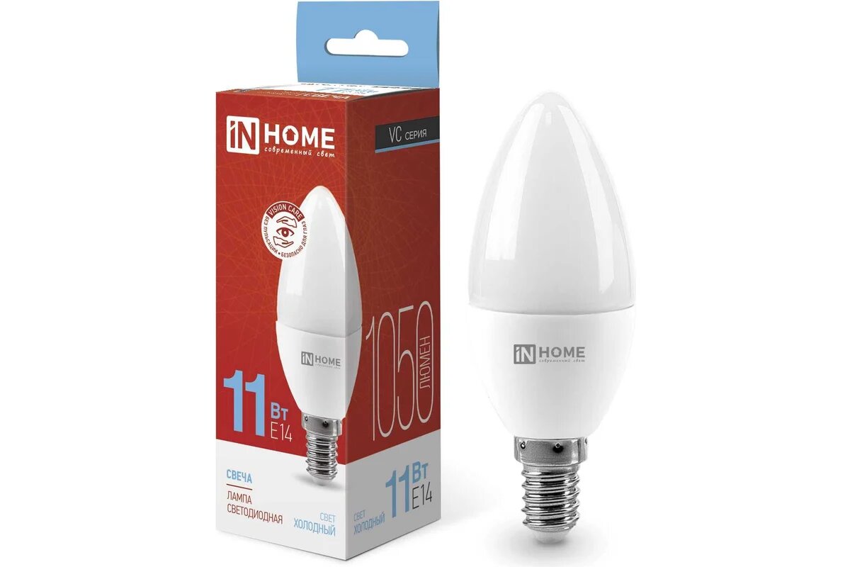 Лампа светодиодная LED-СВЕЧА-VC 11Вт свеча 6500К холод. бел. E14 1050лм 230В IN HOME 4690612024844