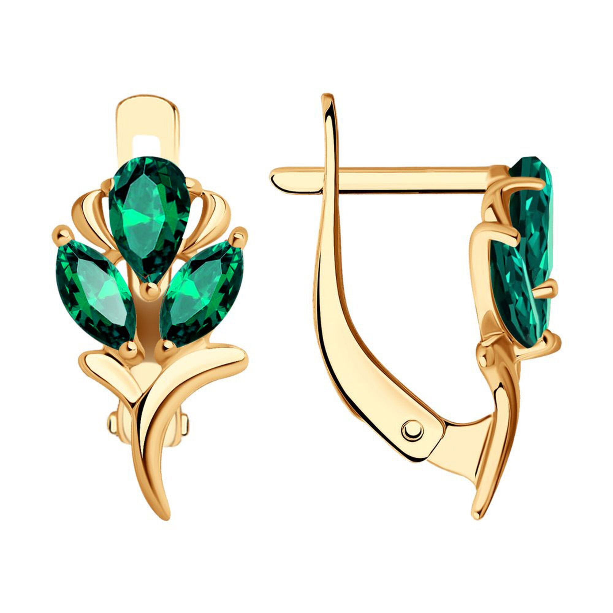 Серьги, красное золото, 585 проба, изумруд синтетический