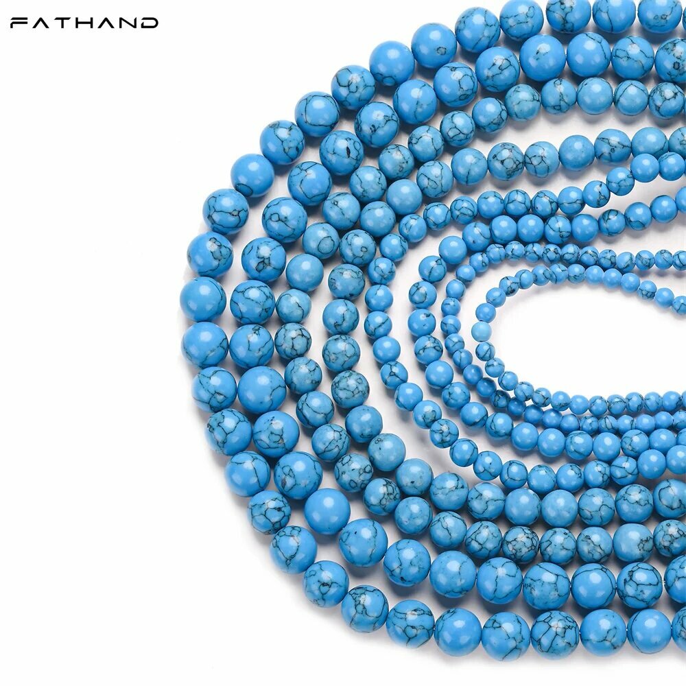 Натуральные каменные бусины Fathand для браслетов 4-12 мм 10mm 34 to 36 Pcs, Royal blue Turquoise