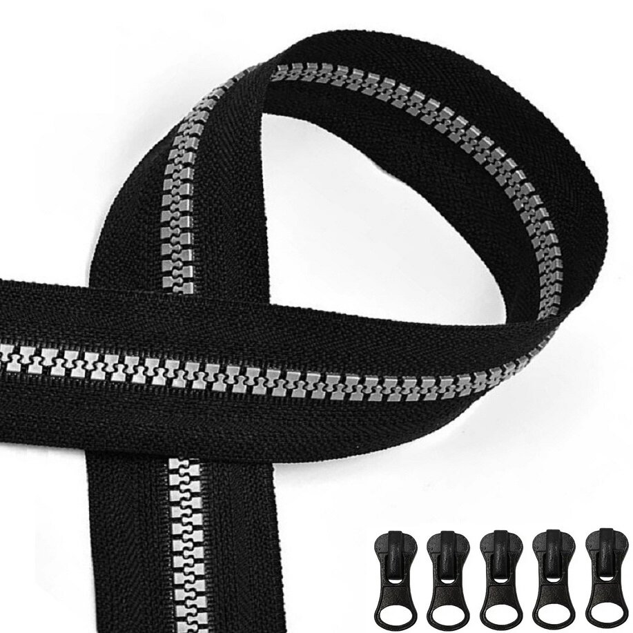 Молния рулонная тракторная тип 5, черная с серым 5 метров + 5 бегунков черного цвета