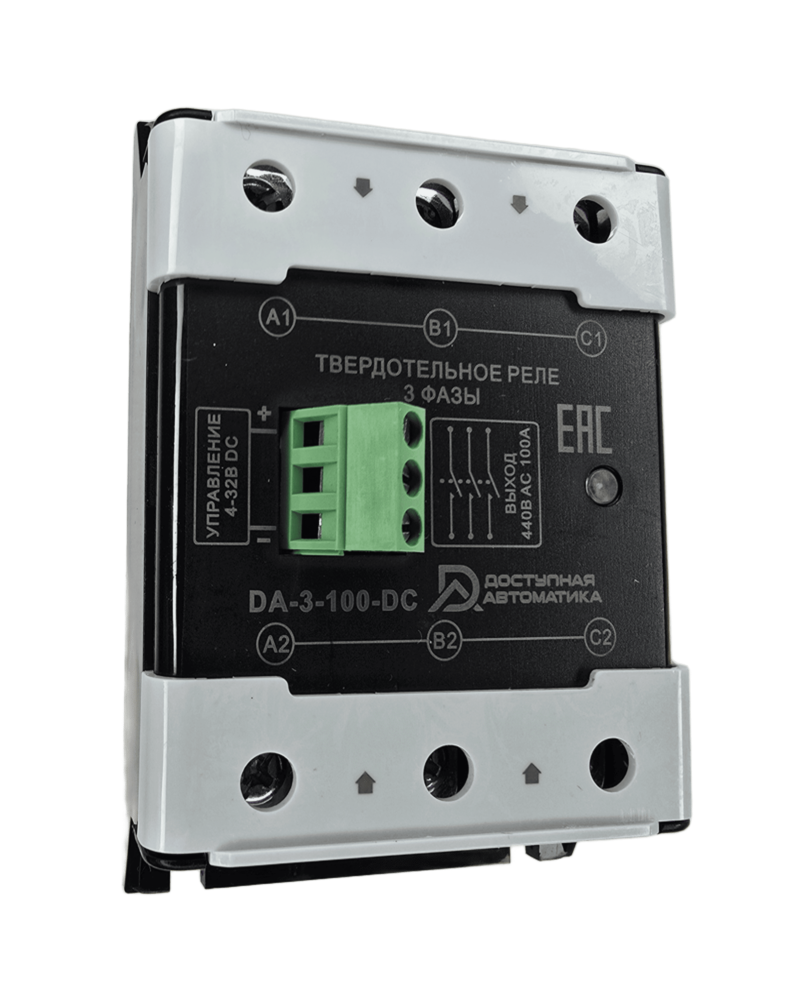 DA-3-100-DC Твердотельное реле 3 фазы 24-440В AC 100А, управление 4-32В DC