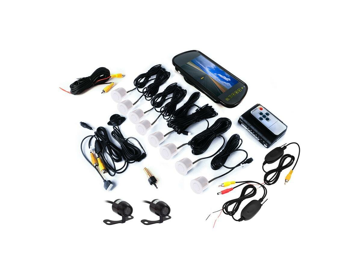 Беспроводной парктроник с камерой Master Park (WHITE) 041-8(WZ) (S15996ATS) (с белыми датчиками) с двумя камерами, 8ю датчиками и монитором 7 дюймов