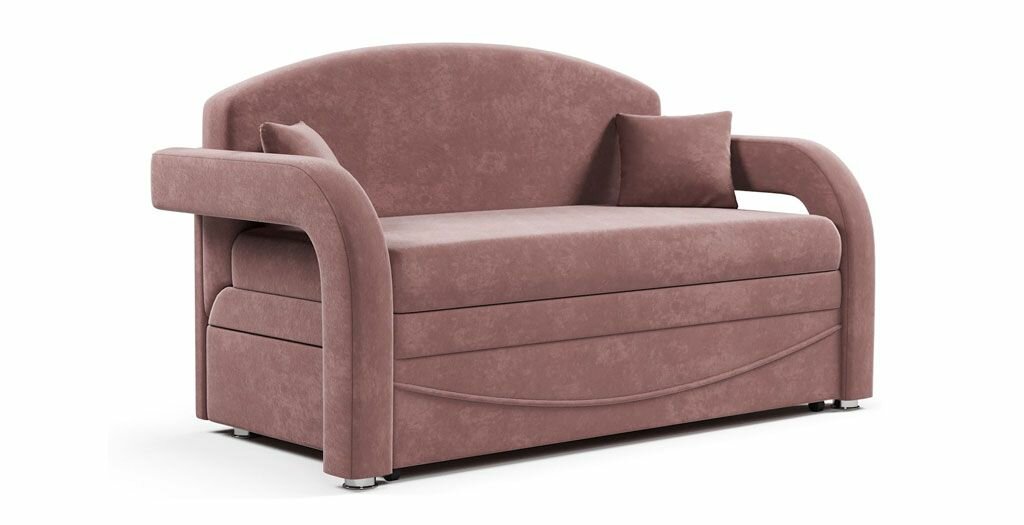 Диван-кровать Алекс 140, 165х80х87см, велюр Bingo Lilac, механизм Выкатной, детский диван раскладной, с ящиком для белья