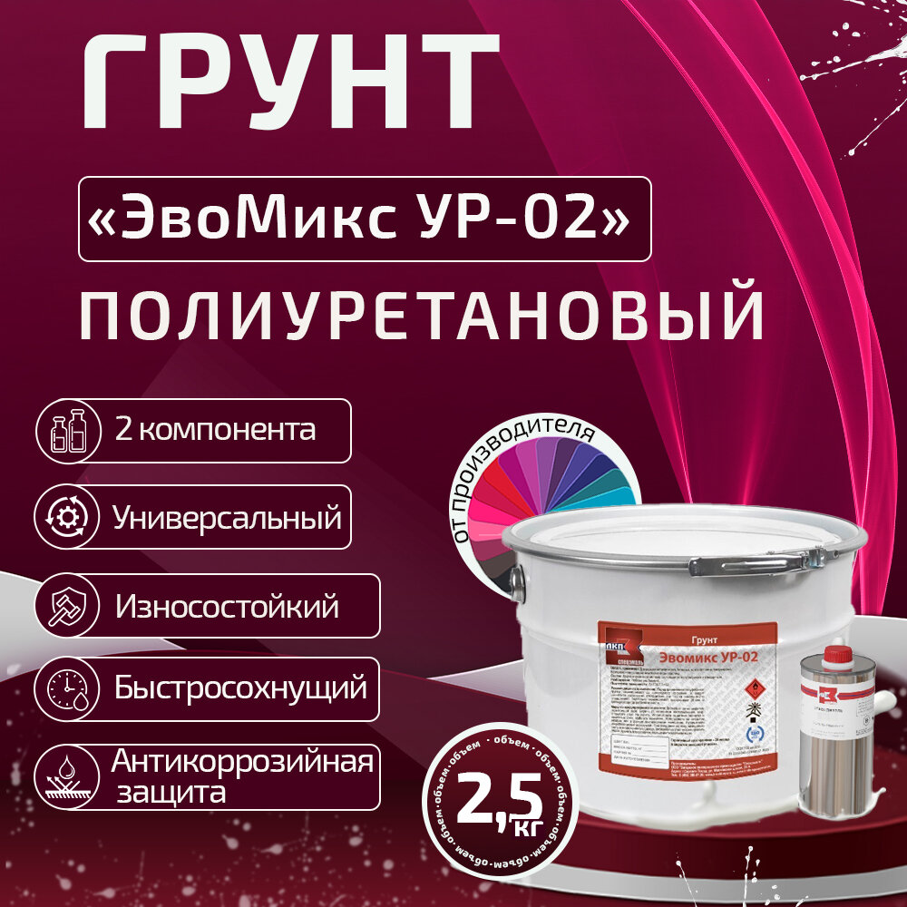Грунтовка полиуретановая двухкомпонентная по металлу, бетону и пластику красно-коричневая (2.5 кг + 350гр) ЭвоМикс УР 02