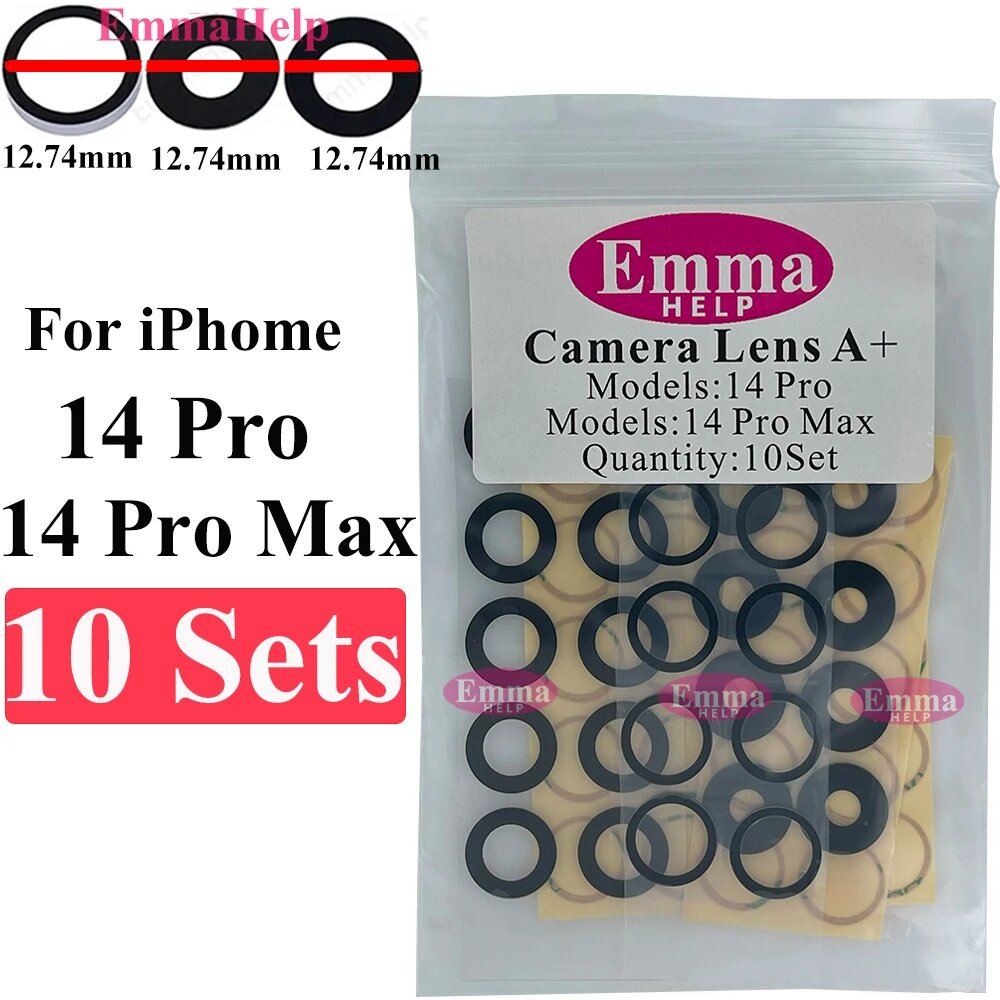 EmmaHelp, 10 комплектов стекла для задней камеры для iPhone 15 14 13 XR X XS SE 7 8 11 12 Pro Max, сменная крышка объектива задней камеры, наклейка A+ for 14Pro 14ProMax