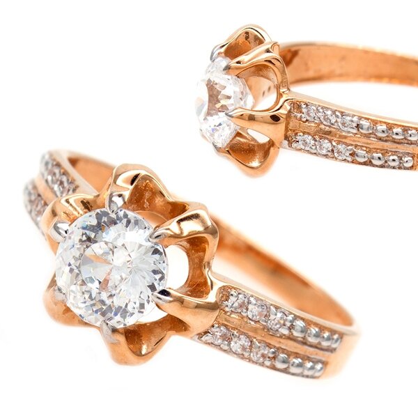 Кольцо, красное золото, 585 проба, фианит