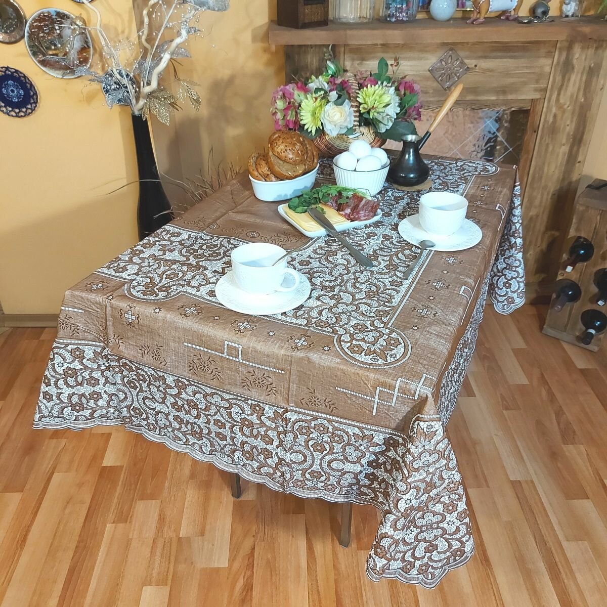 Скатерть виниловая прямоугольная Fine Lace JD974 150x230 cm коричневая