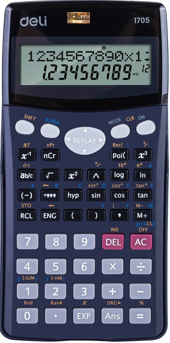 Калькулятор научный Deli 10 разрядов, питание от батареек, 240 функций, 157x77 мм, черный (E1705)