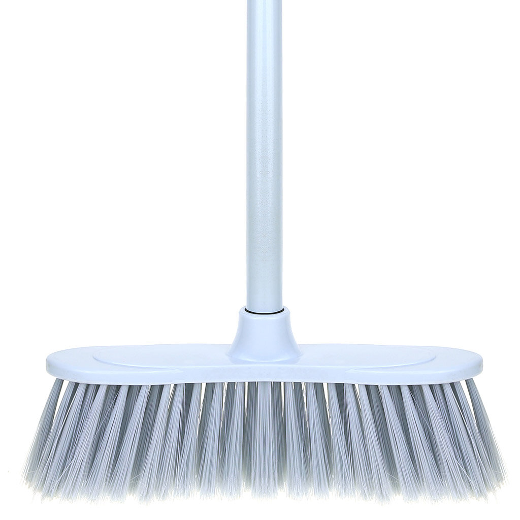 Щетка для пола КНР "Пастель" 27х5 см голубой, форма "лепесток" с окрашенной металлической рукояткой 120 см (3680-А)