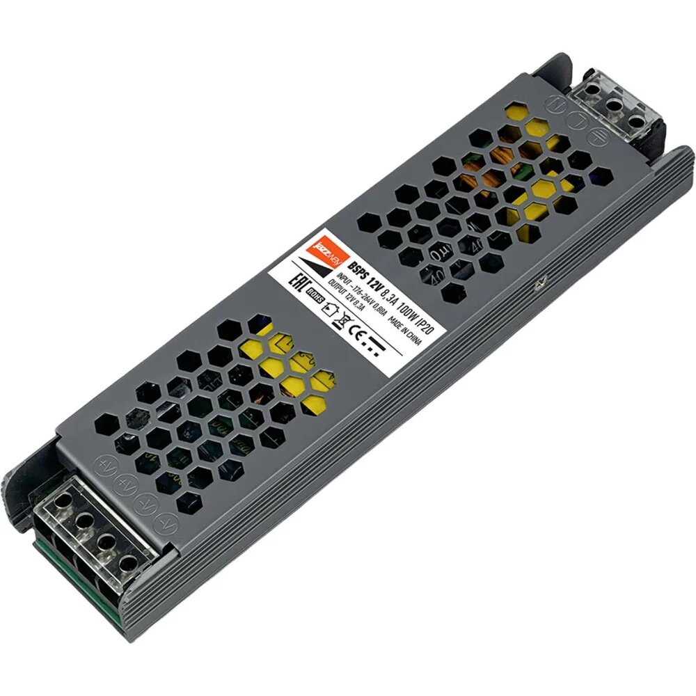 Блок питания для светодиодной ленты Jazzway 100Вт 8.3А 12В IP20 BSPS 1002167A линейный, защита от короткого замыкания