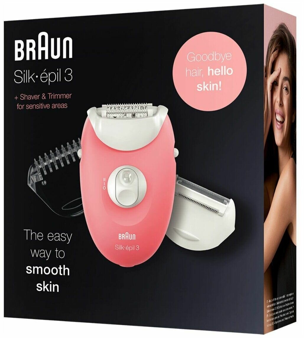 Эпилятор Braun Silk-epil SE3440, 2 скорости, подсветка, розовый