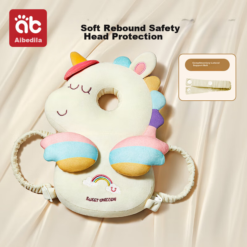 AIBEDILA Anti-Fall Pillow, Toddler Walking Protection Cap, Baby Head Guard Pad, Infant Walking Anti-Collision Head Protector, White Unicorn