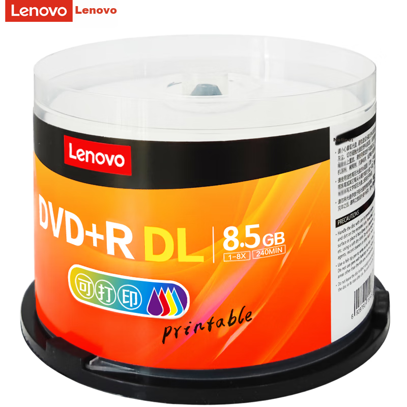 Lenovo DVD+R DL Blank Discs/Recordable Discs, 8x Speed, 8.5GB, Domestic Production, Archive Series, 50 Pieces in A Barrel, Printable