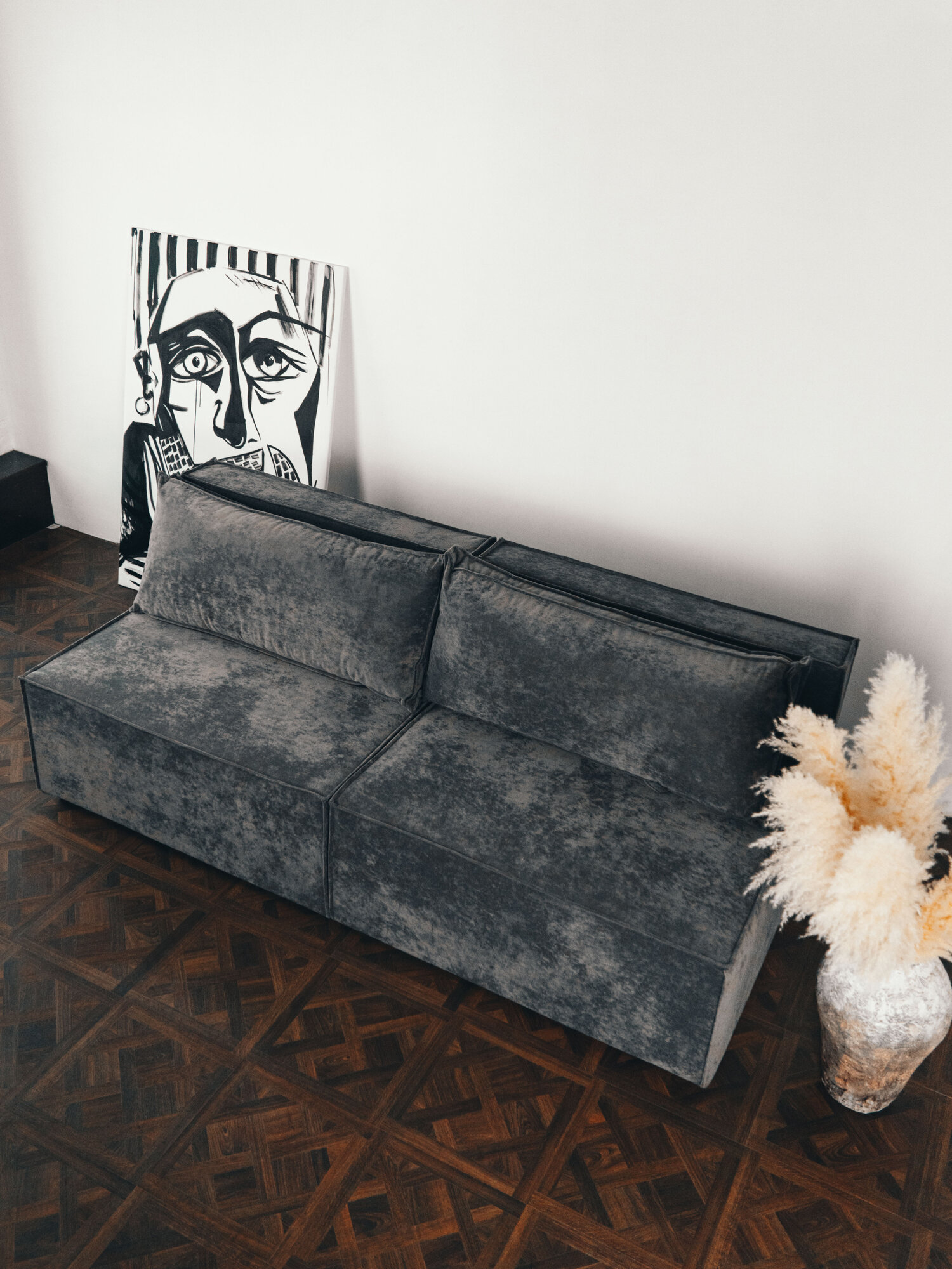 Диван-кровать "Русский стиль", ортопедический, Еврокнижка, с ящиком для белья. Ткань Велюр. Цвет темно-серый