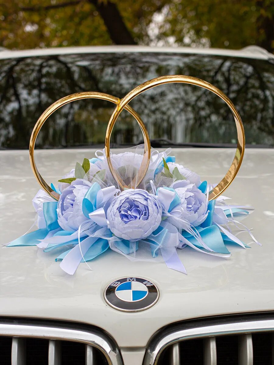 Украшения на машину - свадебные кольца, на крышу авто молодоженов