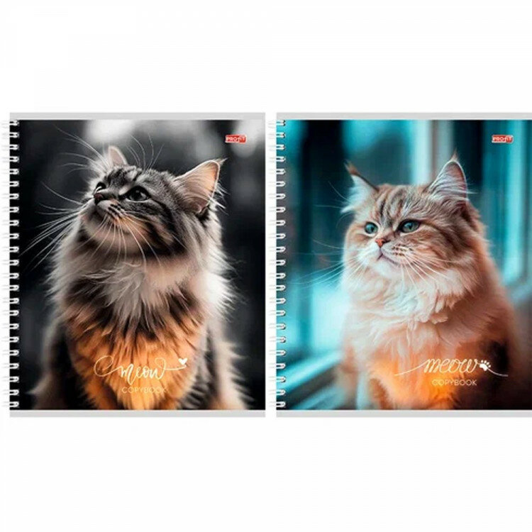 Тетрадь А5 клетка 96 листов на гребне (Prof-Press) Пушистые котики цветная мелованная обложка ассорти арт. Т96-4852. Количество в наборе 2 шт.