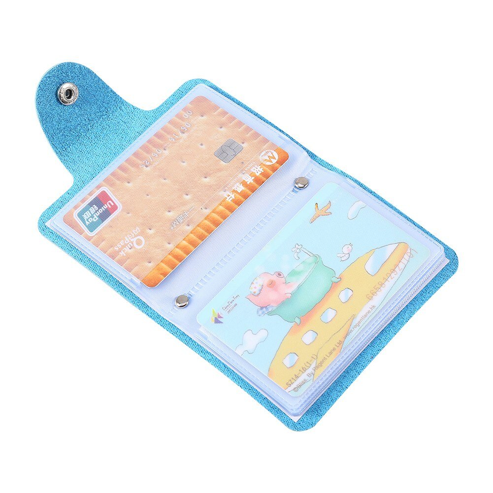 Держатель для кредитных и деловых карт из ПУ кожи, карманный чехол, кошелек для 24 карт (Синий), материал ПУ кожа и ПВХ, размер 10.5 x 7.5 x 2.5 см, вес 40 г, с металлическим застеплением, мягкими пластиковыми кардслотами, стойким к разрывам отверстием