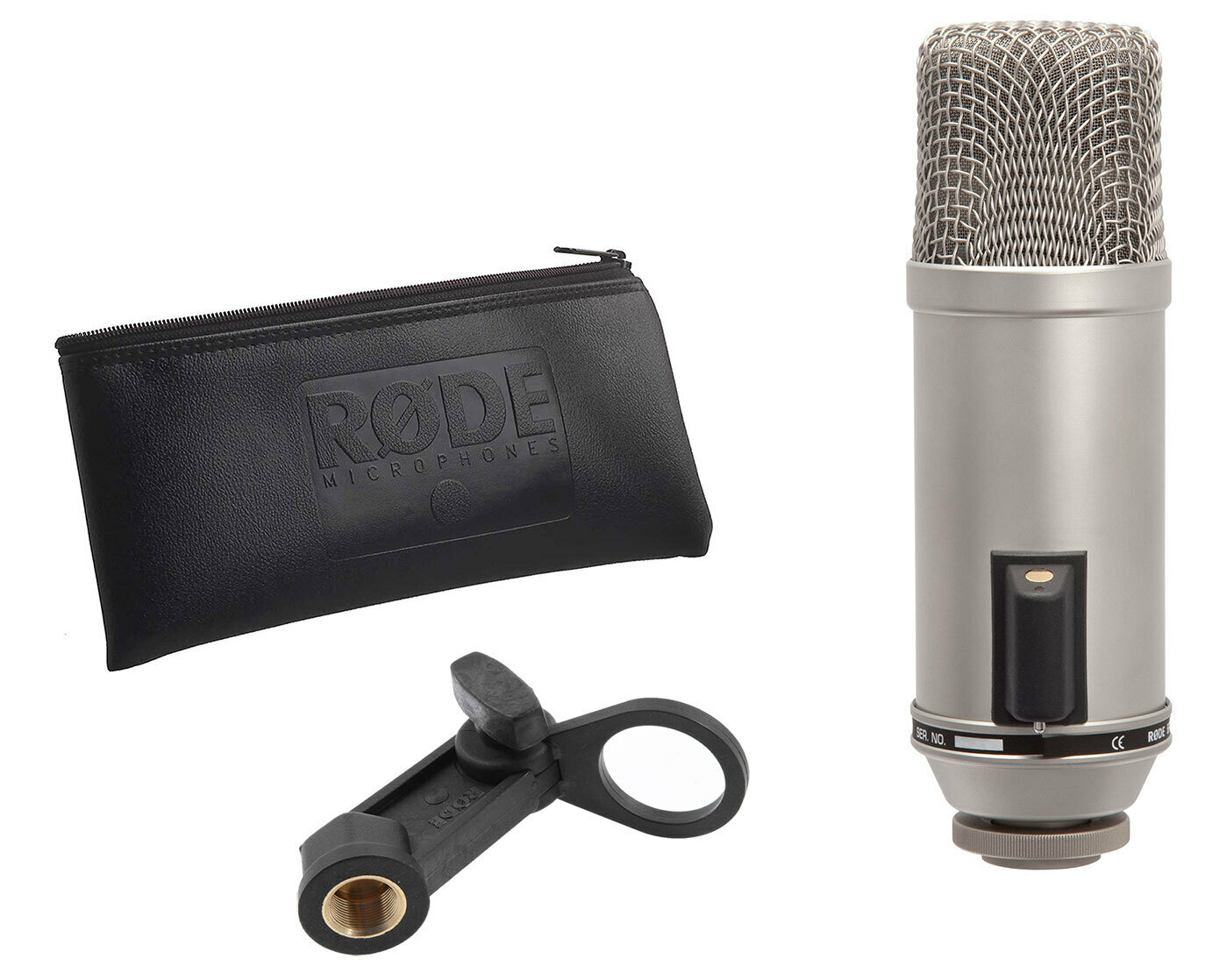 RODE Broadcaster кардиоидный конденсаторный микрофон. 1" капсюль HF2 с позолоченной диафрагмой, осевой приём, max SPL 128дБ, частотный диапазон 20Гц-20кГц, встроенный ПОП-фильтр, индикация "On Air", вес 577г