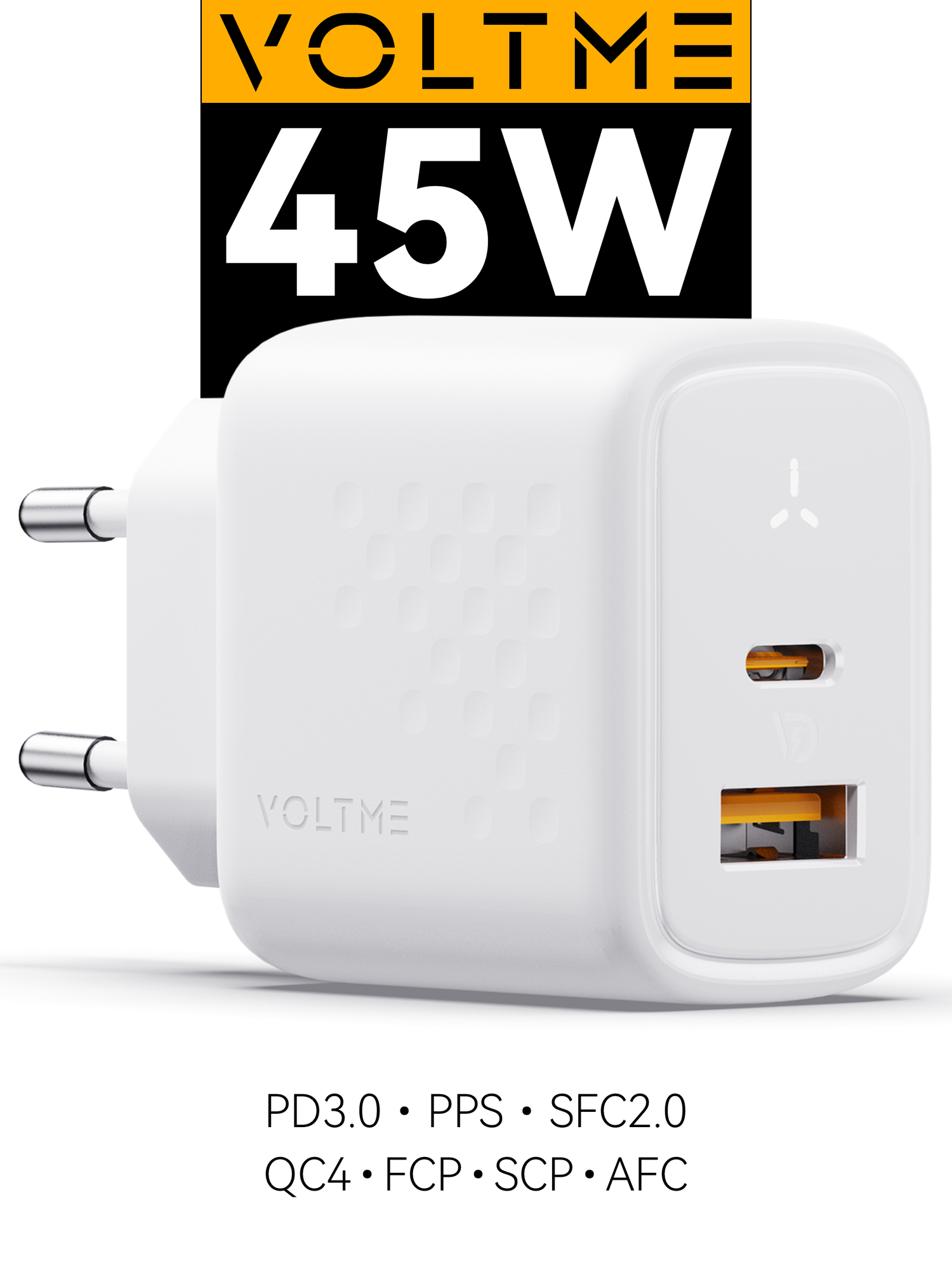 Зарядное устройство VOLTME Revo 45 Duo CA GaN, 45 Вт W, блок питания USB Type C, быстрая зарядка для телефона iPhone Samsung, белый Online Box