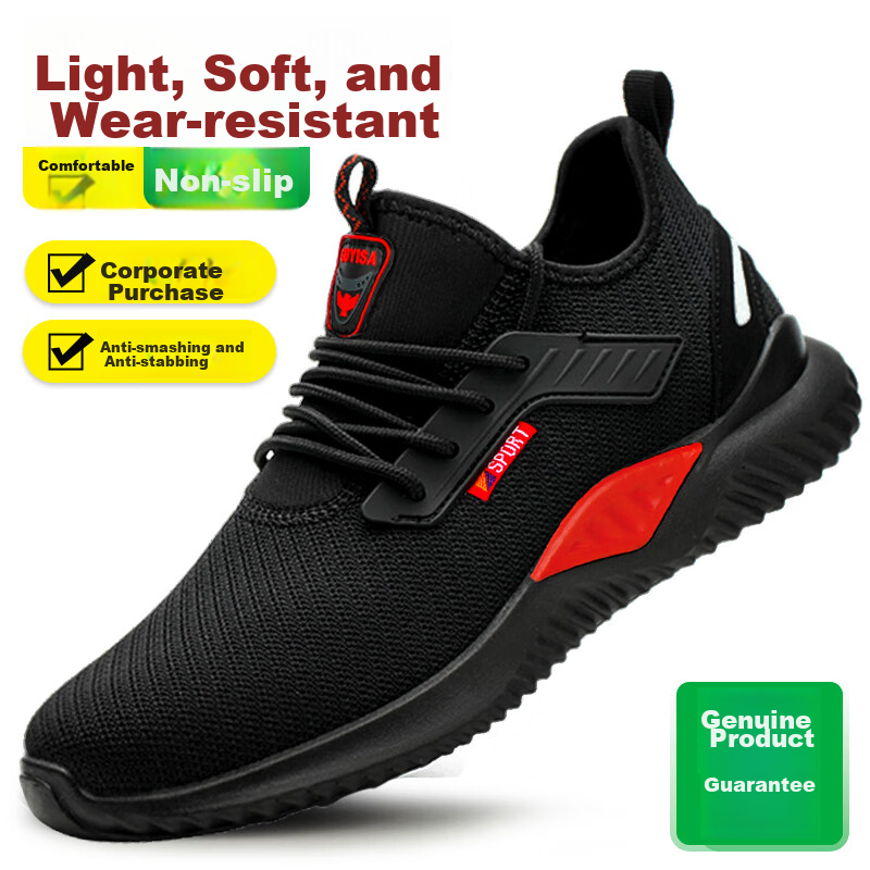 JUNBU Safety Shoes for Men, Steel Toe Cap, Puncture-Resistant, Wear-Resistant, Non-Slip, Lightweight, Soft-Soled, Work Safety Functional Shoes 9155 Size 44