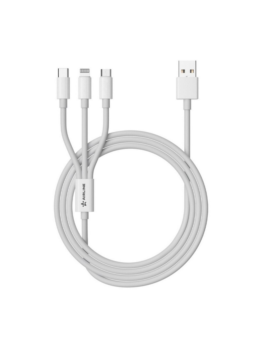 Кабель для зарядки и обмена информации "AIRLINE" (3в1 USB - Lightning, Type-C, Micro USB, белый Soft