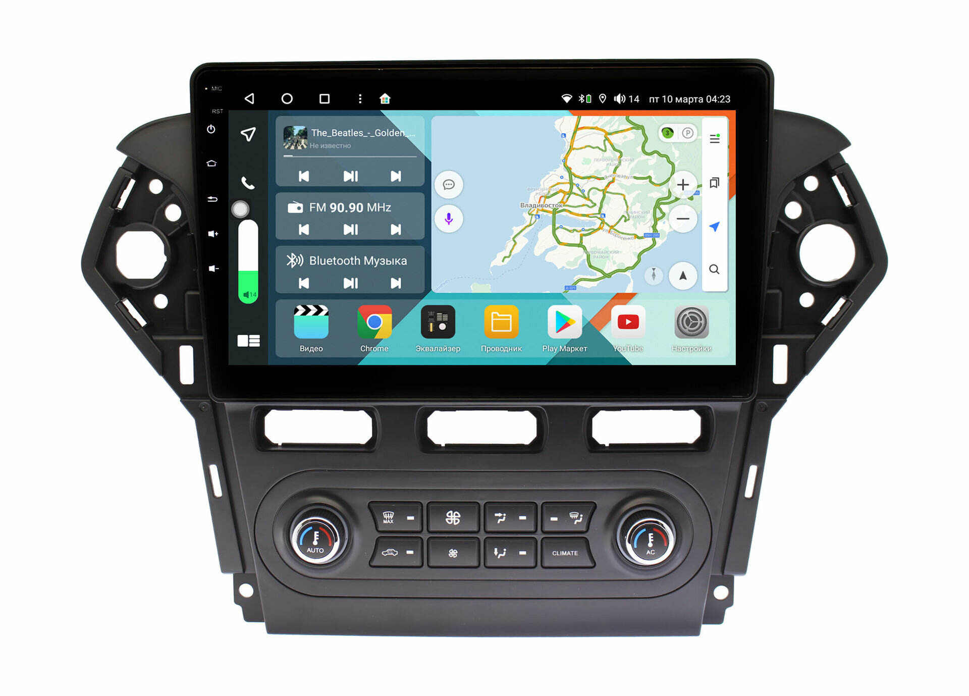 Магнитола Ford Mondeo 2010 - 2015 черная для авто без Navi 9 дюймов, 4/64GB, 8 ядер, DSP, 4G, Android 10 / Wide Media