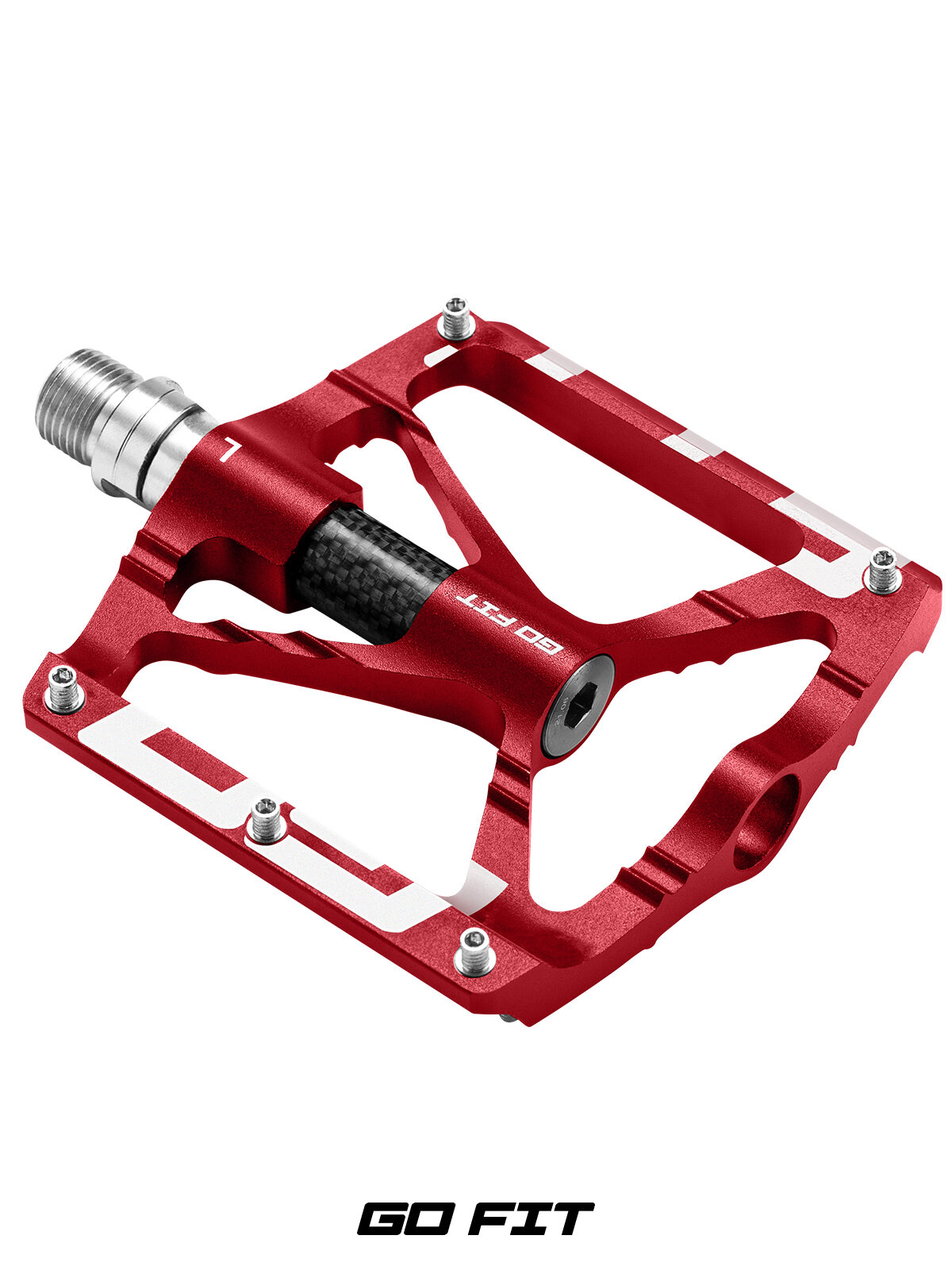 Педали для велосипеда GO FIT Active, прочные, нейлоновые, стальной сердечник, на подшипниках, с шипами, 2 шт, красный