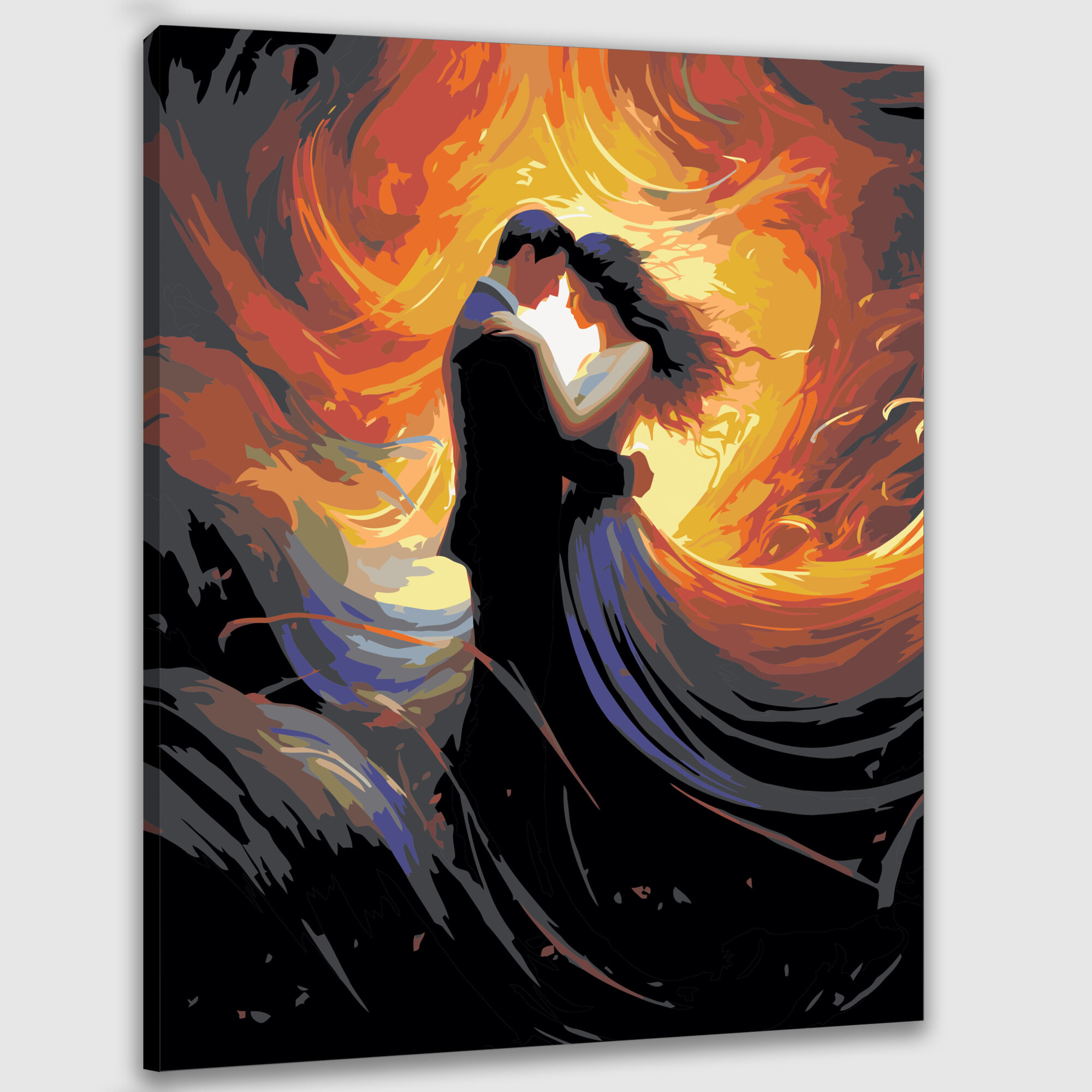 Картина по номерам 40x50 см, цифровое художественное п, пара в объятиях, ленты ярких цветов, эмоции, страсть