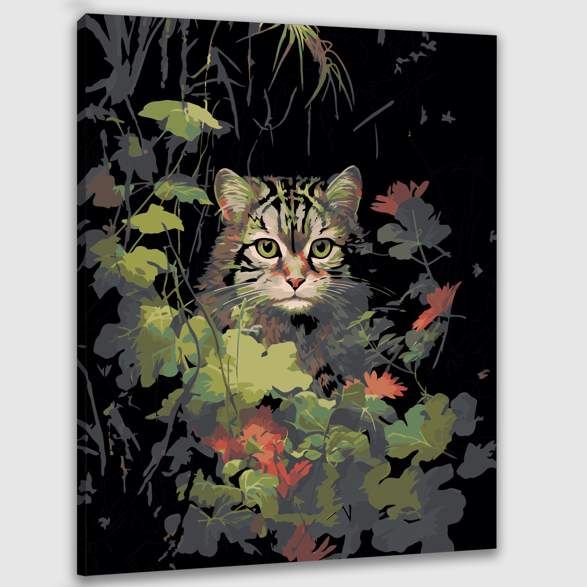 Картина по номерам 40x50 см, манул, лес, движения, проворность, листва, красота, дикие кошки, смешанная техника