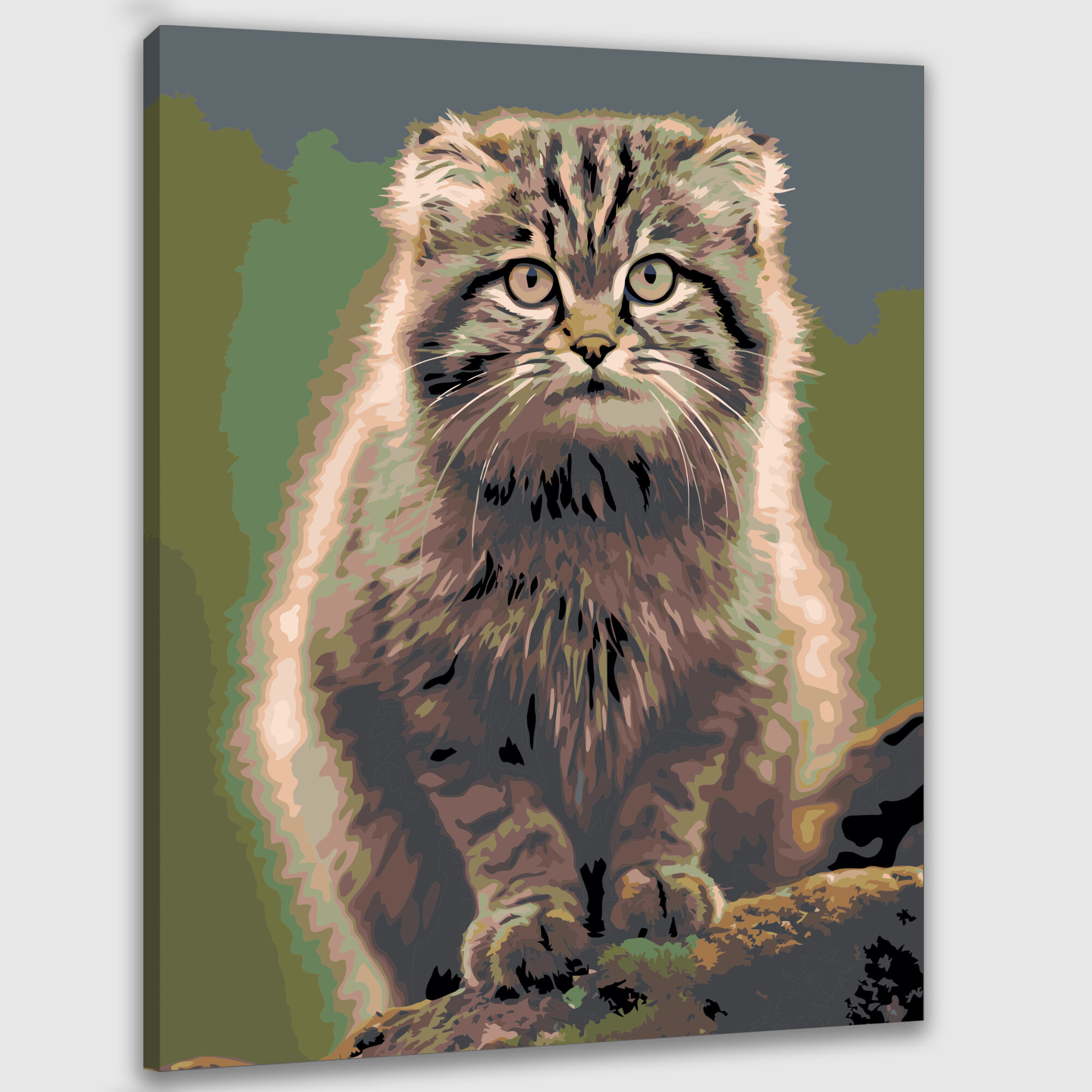 Картина по номерам 40x50 см, манул, скалистый выступ, окрестности, спокойная уверенность, естественная среда, 4.5-5