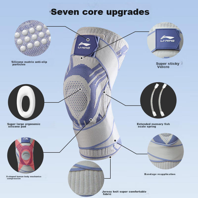 Li-Ning Knee Pads for Sports, Running, Two-Pack, Meniscus Protection, Patellar Strap, Basketball, Soccer, Badminton, Hiking, Knee Support, Blue, Size L