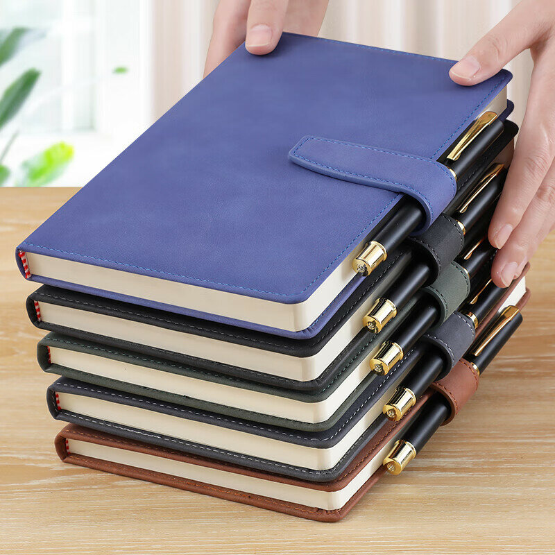 Falamon Business Notebook A5 Thickened with Buckle, Sheepskin Cover Notebook, Stationery Diary, Work Log, Office Meeting Record Book, Customizable A5-Blue