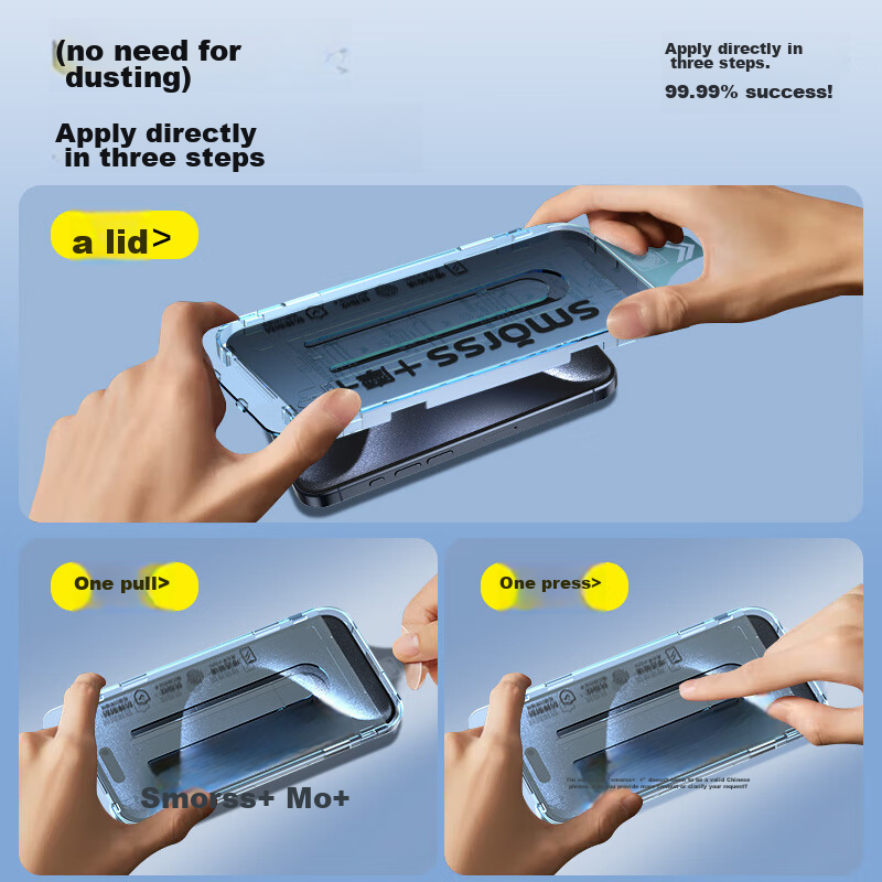 Smorss [Corning Dust-Free Warehouse] IPhone 16 Tempered Glass Screen Protector, Full Coverage HD Clear Dust-Free Instant Application Anti-Drop Anti-Fingerprint Earpiece Dust-Proof Mesh Ultra-Clear Version