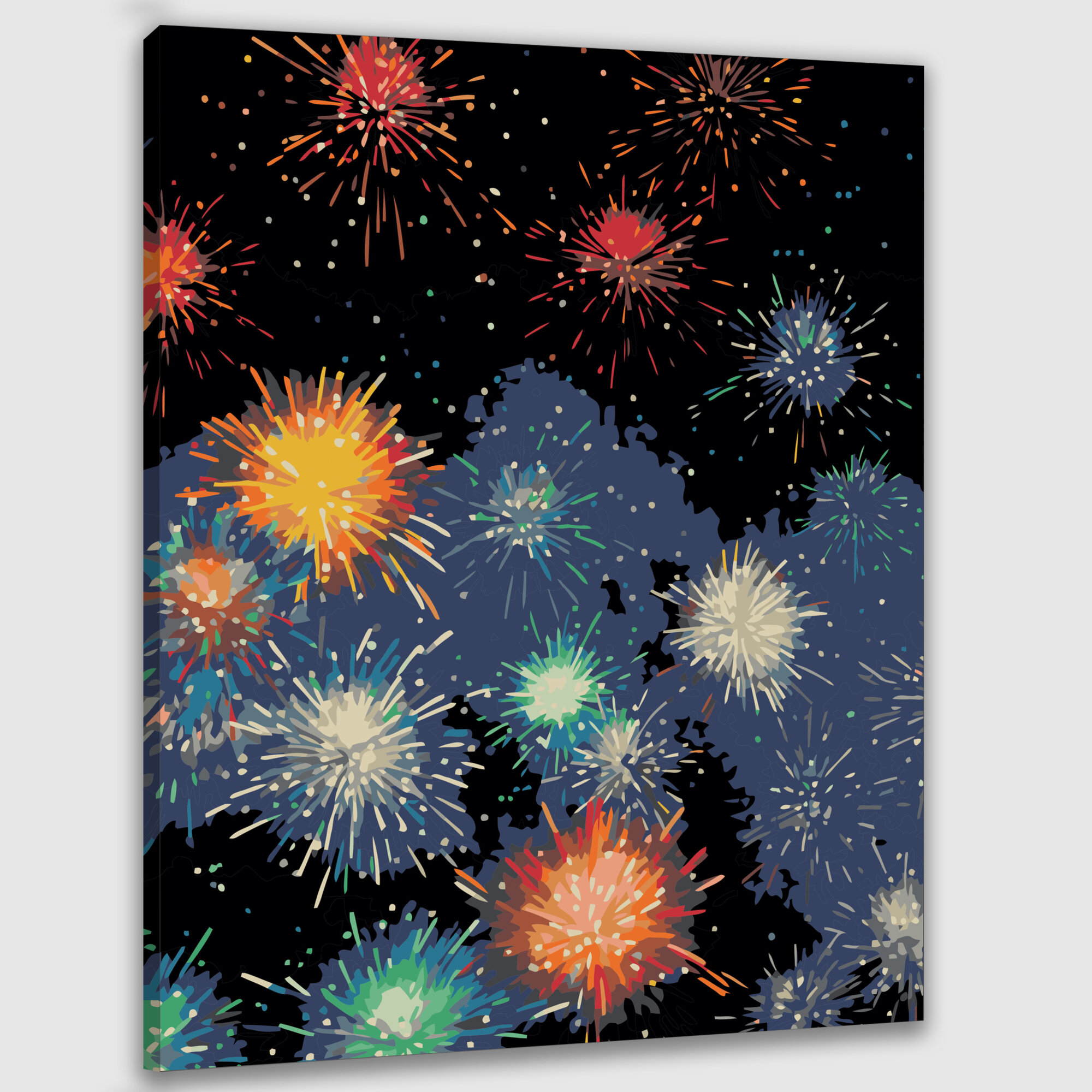 Картина по номерам 40x50 см, фейерверк, ночное небо, Новый год, яркий, ослепительные краски, замысловатые узоры, свет