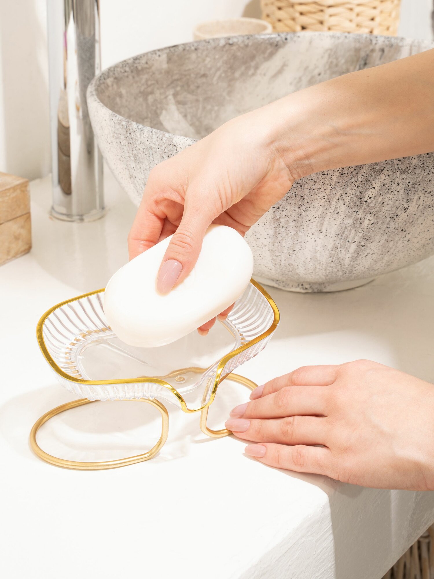 Мыльница Moda Decor, со сливом, фигурная, для кускового мыла, золотистая