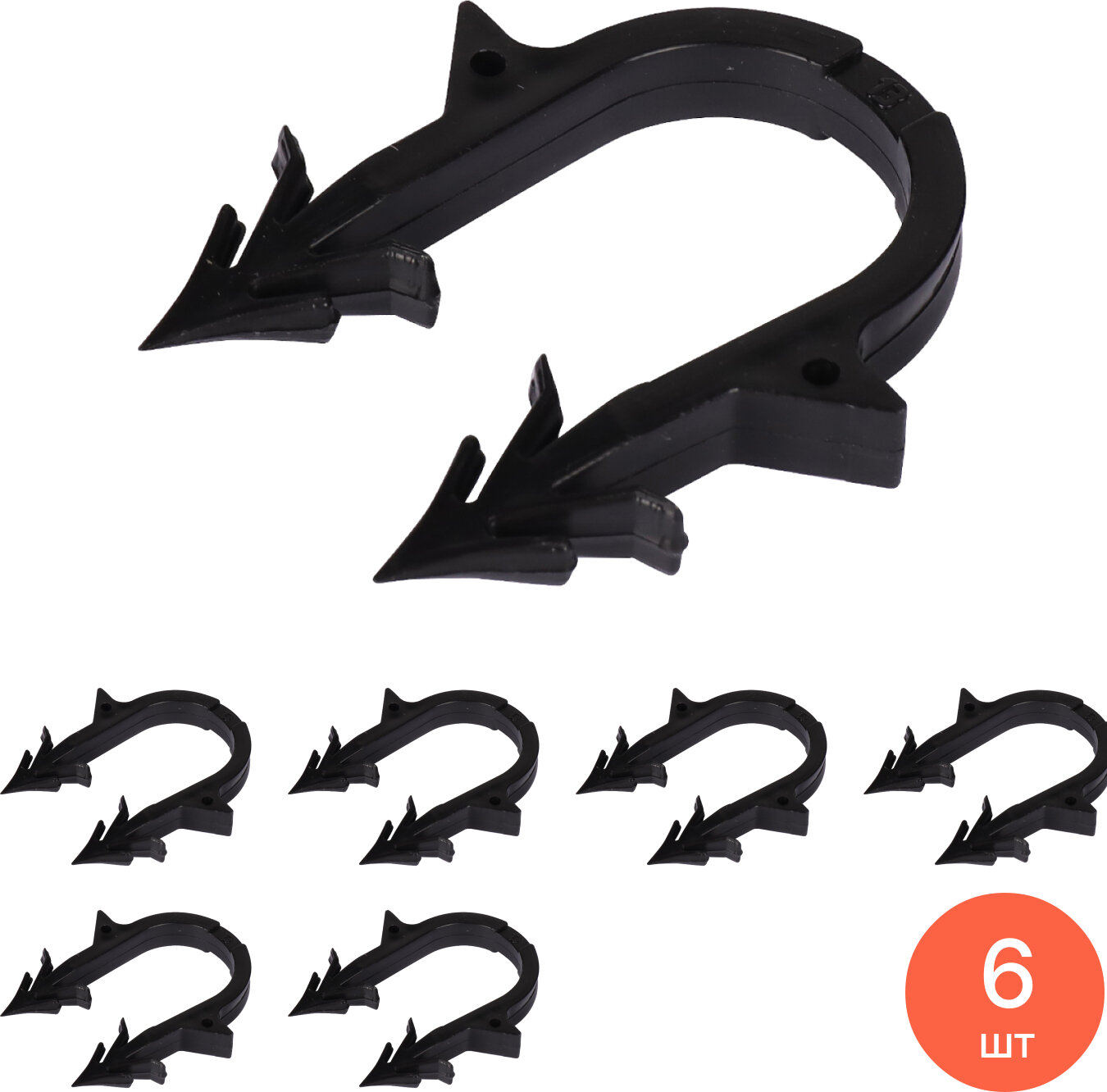 Кассета для такера Stout / Стаут якорные скобы, с двойным креплением, для труб диаметром 16-20мм, полипропиленовые, черные, в кассете 25 скоб / крепеж и фурнитура (комплект из 6 шт)