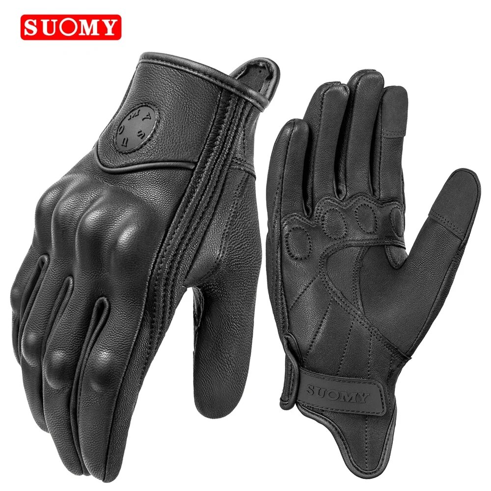 Кожаные мотоциклетные перчатки для мужчин и женщин с сенсорным экраном, перчатки для езды на мотоцикле, ретро дышащие мотоциклетные перчатки для мотокросса, желтые Черный, XS, Black