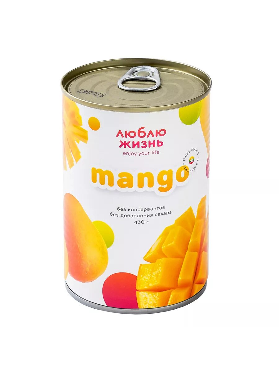 Пюре "Люблю жизнь" "Манго" из Мьянмы, натуральное, спелое, 430 гр, картонная упаковка
