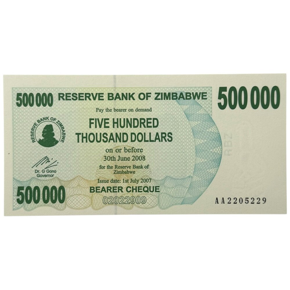 Зимбабве, чек на 500000 долларов 2007 г. (Серия AA)