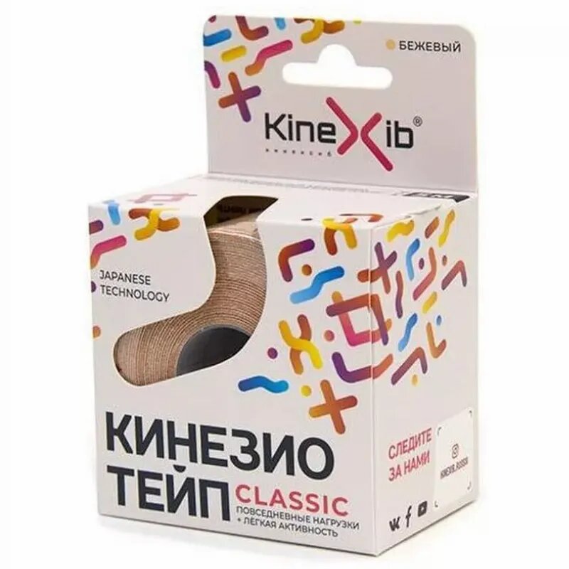 Бинт кинезио тейп KINEXIB CLASSIC адгез. Восстан. Бежевый 5СМХ5М