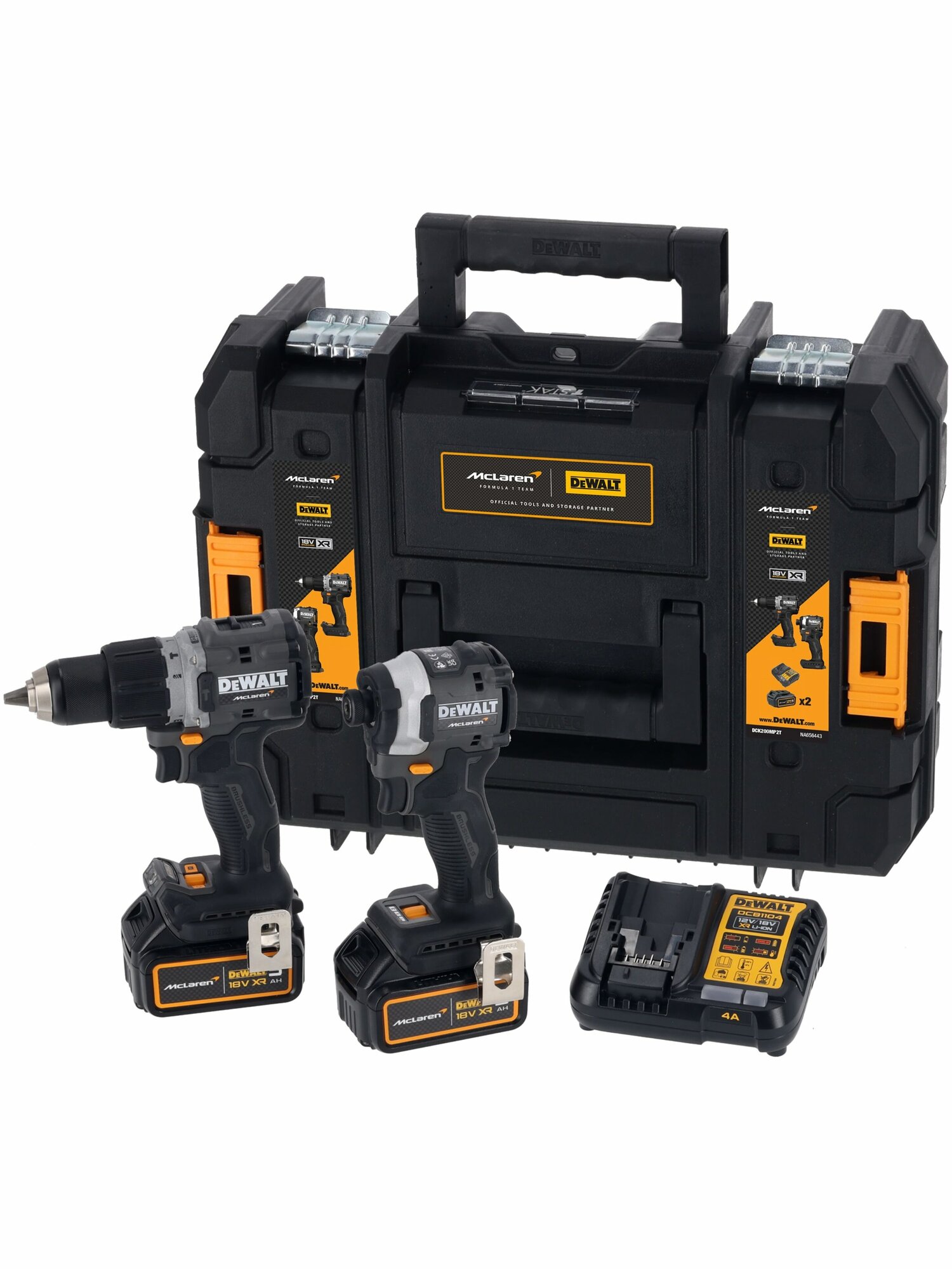 Аккумуляторный набор DEWALT McLaren Limited Edition: дрель-шуруповерт + шуруповерт, с 2 АКБ 5 Ач и ЗУ, в кейсе TSTAK
