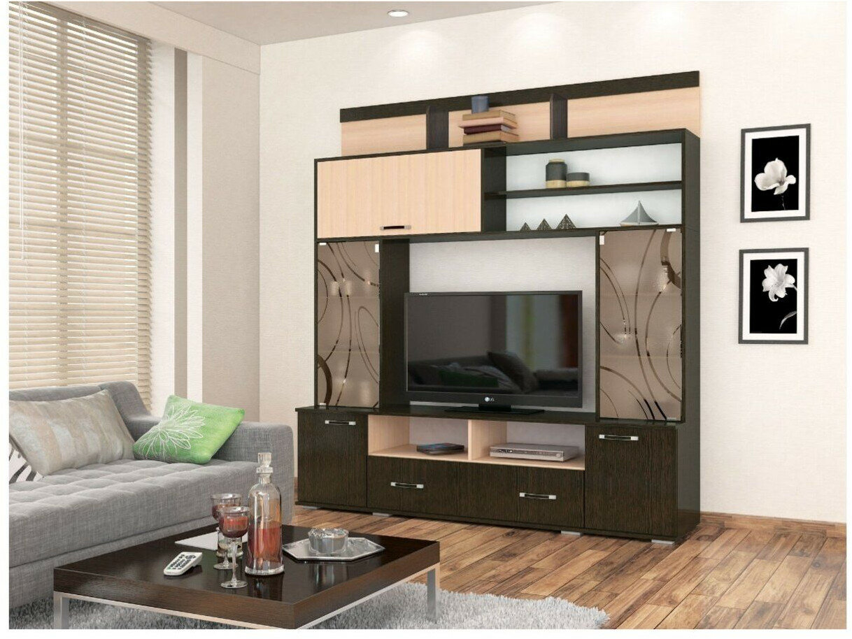 Гостиная (комплект 2), ЛДСП, 1900х430х2100, венге/дуб молочный