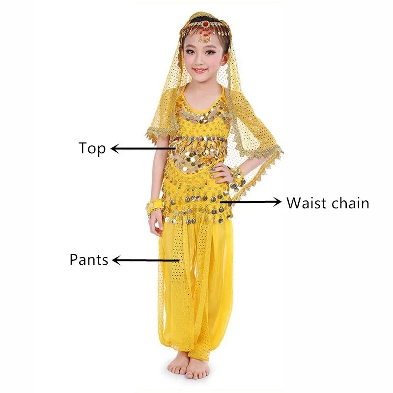 Детский набор костюмов для танца живота Yi Na Sheng Wu Желтый, S, Yellow 3 pcs