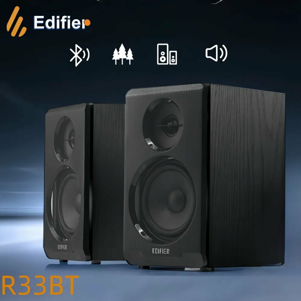 Акустика Edifier R33BT, Bluetooth, полочная, тыл, открытое оформление, черная — фото 1